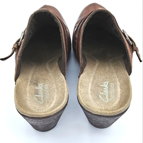 Clarks | Shoes | Clarks Bendables Buckle Detail Brown Leather Mules ...